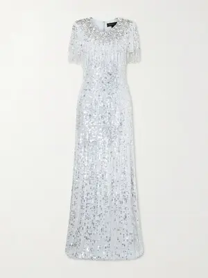 Jenny Packham Eugene Crystal Embellished Sequined Gown