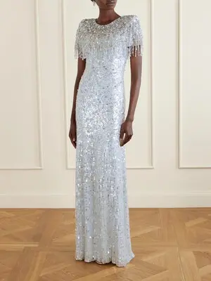 Jenny Packham Eugene Crystal Embellished Sequined Gown