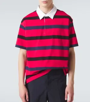 Prada Oversized Striped Cotton Pique Polo Shirt