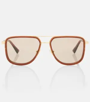 Bottega Veneta Metal Combi Aviator Sunglasses - Gold