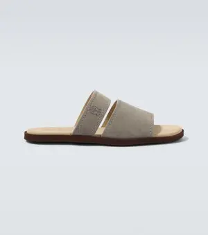 Brunello Cucinelli Suede Logo Sandals - Grey