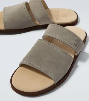 Brunello Cucinelli Suede Logo Sandals - Grey