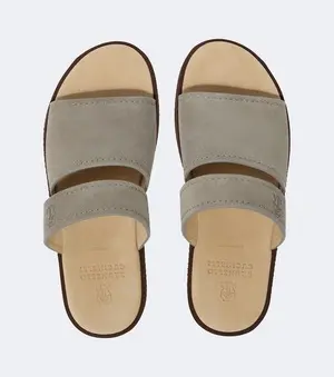 Brunello Cucinelli Suede Logo Sandals - Grey