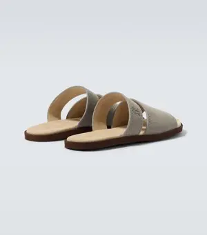 Brunello Cucinelli Suede Logo Sandals - Grey