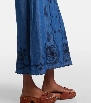 Zimmermann Aster Embroidered Denim Midi Dress