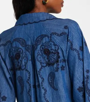 Zimmermann Aster Embroidered Denim Midi Dress