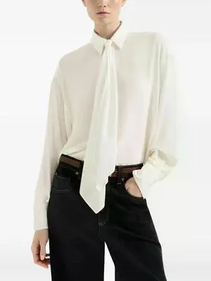 Brunello Cucinelli Silk Crêpe De Chine Shirt With Tie And Embellished Collar