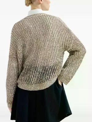 Brunello Cucinelli Dazzling Chiné Net Sweater In Silk And Linen - Neutrals