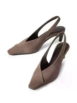 Brunello Cucinelli Suede Slingback Pumps With Monili Embellished Heel - Brown