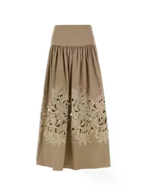Agnona Floral Cut-out Midi Skirt - Neutrals