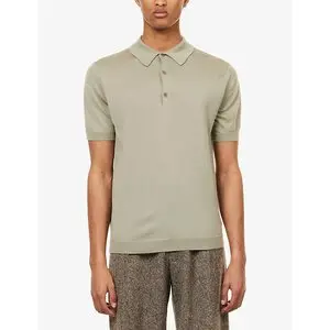 John Smedley Macloud Short-sleeve Merino-wool Polo Jumper - Thistle Dew