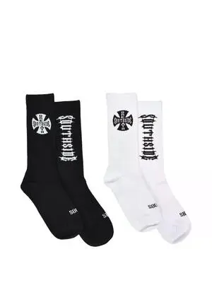 BREATH Logo Intarsia Ribbed-knit Socks Set Of 2