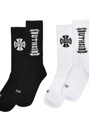 BREATH Logo Intarsia Ribbed-knit Socks Set Of 2
