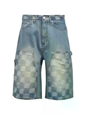 BREATH Check Pattern Distressed Denim Shorts