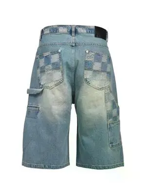BREATH Check Pattern Distressed Denim Shorts