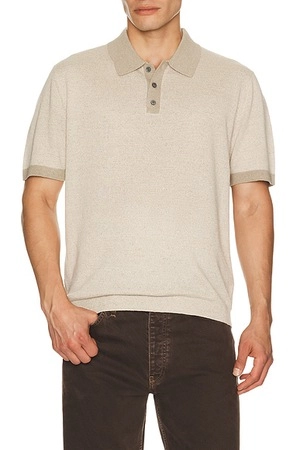 Theory Silk Linen Short Sleeve Polo - Silver Cloud