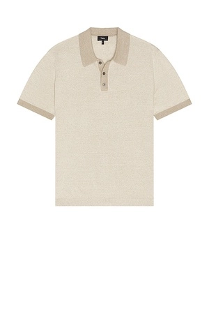Theory Silk Linen Short Sleeve Polo - Silver Cloud