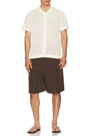 Onia Crochet Knit Button Up Shirt - Egret