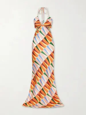 CRISTIANO MARCHELI Caterina' Geometric Print Halterneck Maxi Dress - Multi