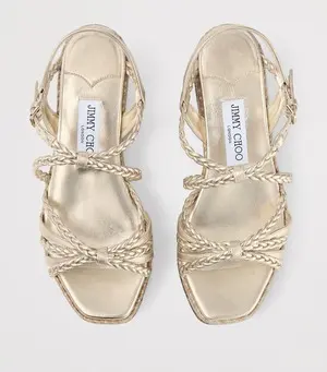 JIMMY CHOO Nyra Metallic Leather Wedge Sandals - Gold