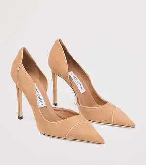 JIMMY CHOO Brigitte 100 Suede Pointed Toe Stiletto Pumps - Beige