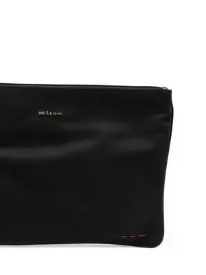 Kiton Logo Plaque Zip Top Pouch Bag