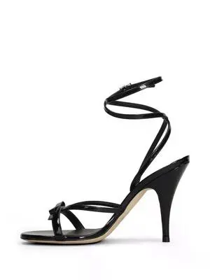 3JUIN Bow Detail Leather Heeled Sandals - Black