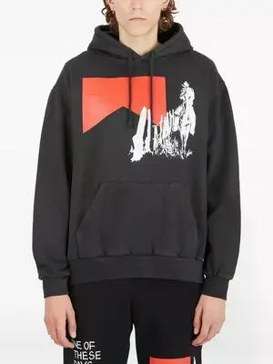 ONE OF THESE DAYS Graphic Print Cotton Hoodie - Black