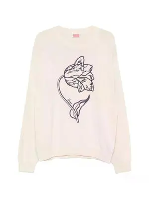 Kenzo Floral Embroidered Crew Neck Sweater - Neutrals