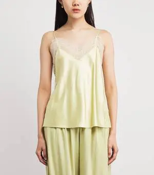 Veronica Beard Silk-blend Camisole Top With Lace Trim - Green