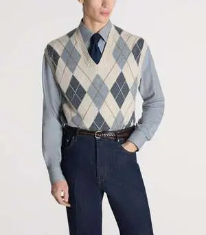 Dunhill Cashmere Argyle Sweater Vest - Beige