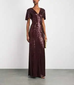 Jenny Packham Sequinned Gown - Red