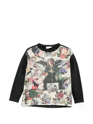 The Artistylist Tattoo Print Mesh Panelled Sweatshirt - Black