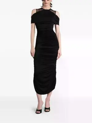 MARINE SERRE Ruched Off-shoulder Dress With Moon Print Mesh Panels