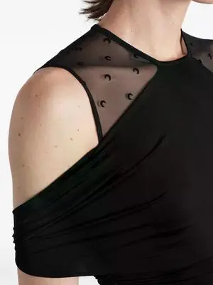 MARINE SERRE Ruched Off-shoulder Dress With Moon Print Mesh Panels