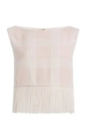 Posse Lola' Plaid Crepe Top With Fringe - Pink