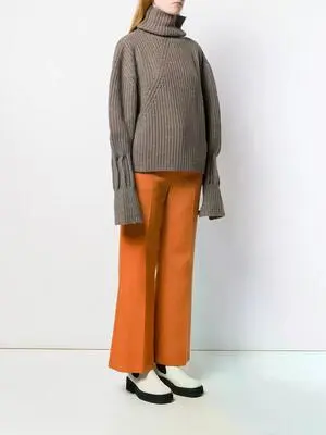 JW Anderson Ribbed Wool And Cashmere-blend Jumper With Foldover Turtleneck - Neutrals