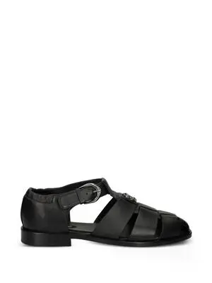 Roberto Cavalli Leather Logo Appliqué Flat Sandals - Black