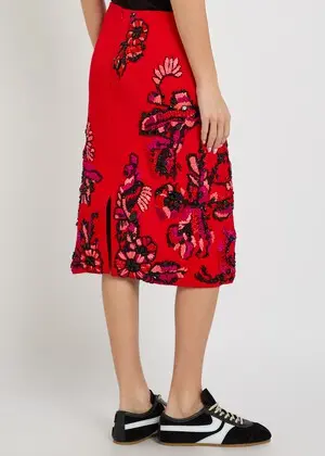 Dries Van Noten Floral Embellished Woven Midi Skirt
