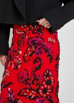 Dries Van Noten Floral Embellished Woven Midi Skirt