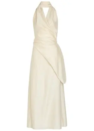 SOLAQUA Antonella Embroidered Draped Maxi Dress - Ivory