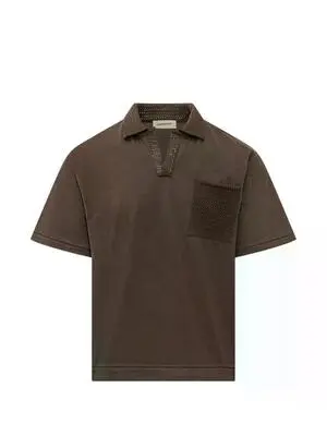 ATOMO FACTORY Crochet-trim Jersey Polo-collar T-shirt - Brown