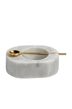 The Favorites Tuscan Marble Salt And Pepper Bowl With Gold Spoon - White