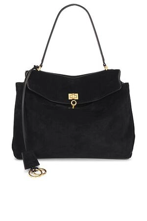 Balenciaga Rodeo Medium Top Handle Bag In Suede - Black