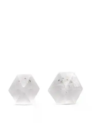 MONIES Faceted Crystal Hexagonal Stud Earrings - Silver