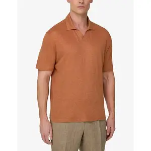 Boggi Milano Open-collar Regular-fit Stretch-linen Polo Shirt - Rust