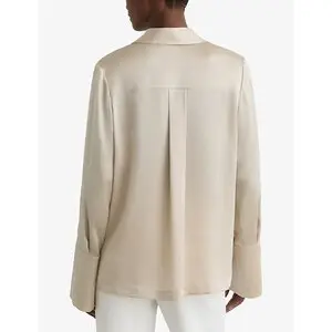 REISS Marina Silk Open-collar Blouse - Neutral