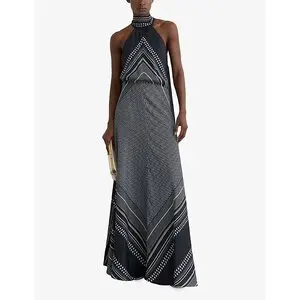 REISS Skylar Scarf-print Woven Maxi Dress - Navy