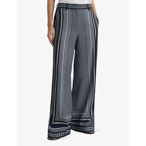 REISS Printed Wide Leg Trousers - Navy