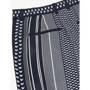 REISS Printed Wide Leg Trousers - Navy